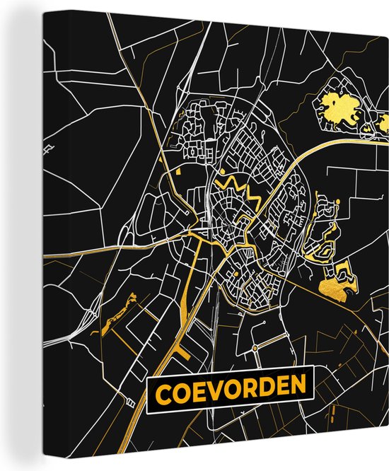 canvas-schilderij-coevorden-plattegrond-stadskaart-kaart-black