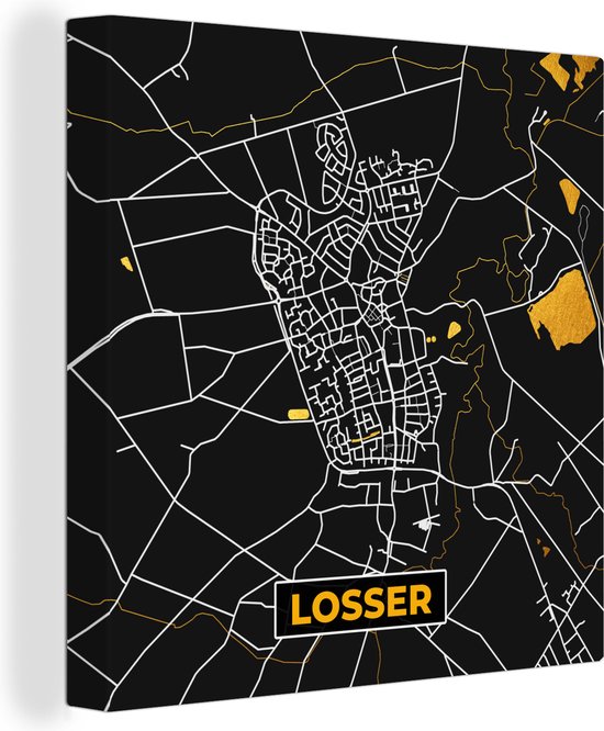 Canvas Schilderij Losser - Black and Gold - Stadskaart - Plattegrond ...