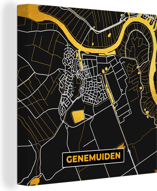 Canvas Schilderij Stadskaart - Genemuiden - Plattegrond - Goud - Kaart ...