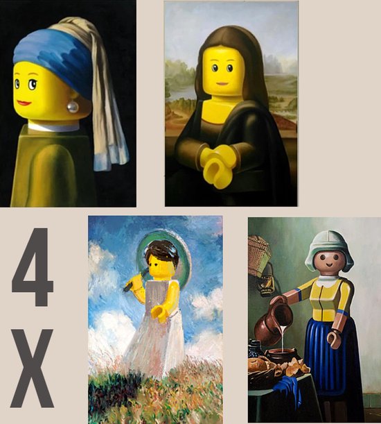 SET 4st Canvas Beroemde Schilders LEGO - Vermeer, Monet Da Vinci ...