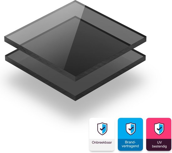Polycarbonaat plaat 5 mm dik - 170 x 100 cm - Getint Grijs | bol