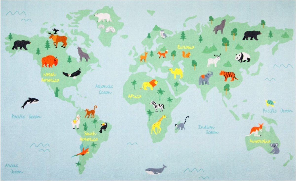 Mood World Map 120x200cm Vloerkleed en Speelmat RWOMAGA01120200T03 ...
