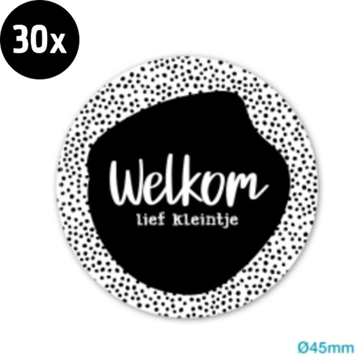 30x Sluitsticker Welkom lief kleintje | Wit/zwart | 45 mm | Geboorte Sticker |... | bol
