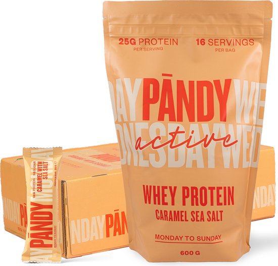 Pandy Active Whey Protein 600g + Pandy Low Sugar Protein Bar 18 x 35g ...