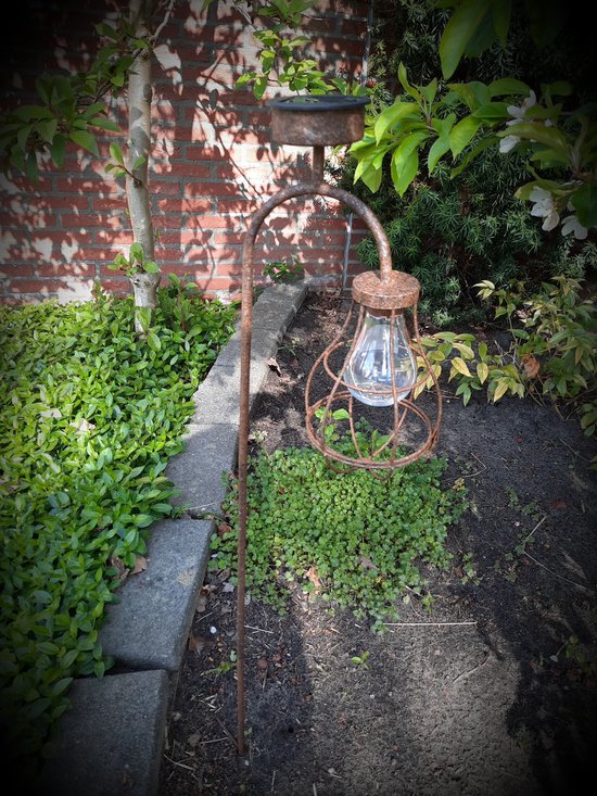 3x Tuinsteker met hanglantaarn. Set van 3 stuks. Roest. Solar. Led ...