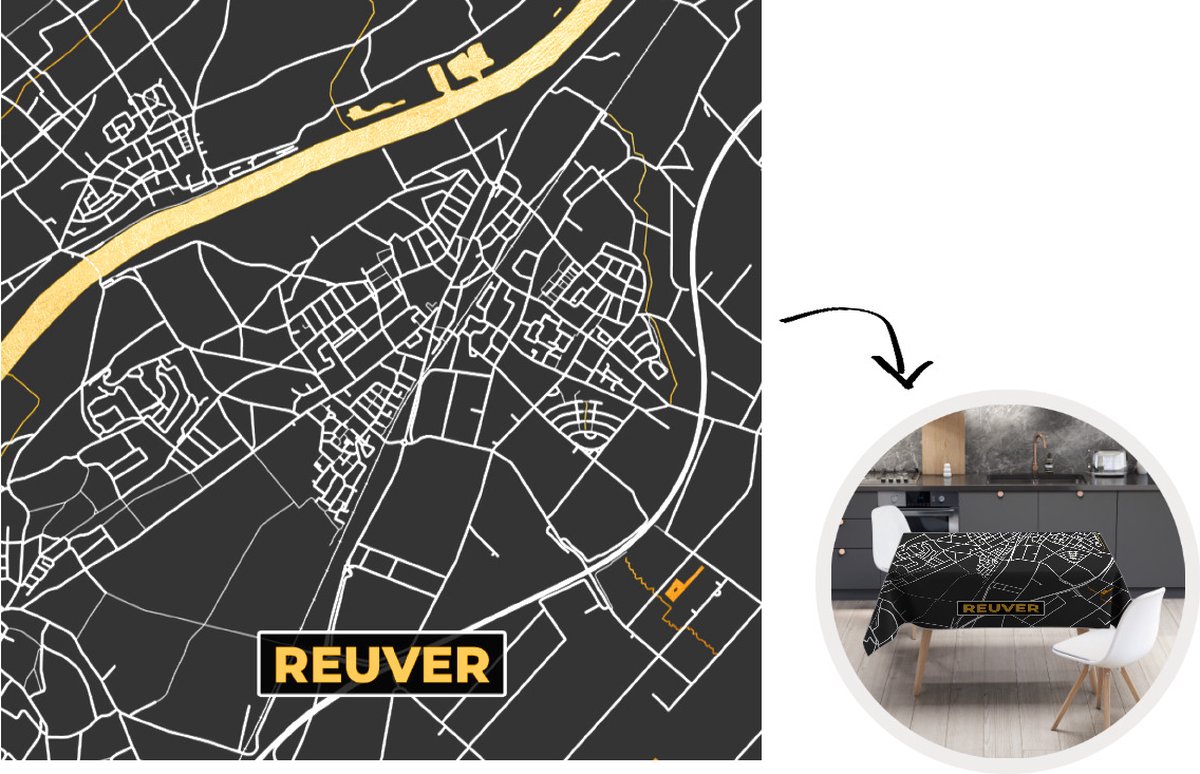 Nappe - Nappe - 100x100 cm - Plan de la ville - Or - Map - Reuver - Map ...