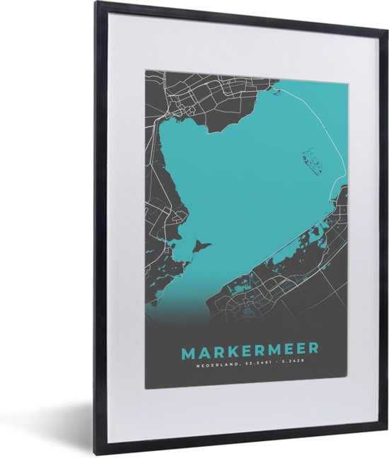 Fotolijst incl. Poster - Stadskaart - Markermeer - Kaart - Meer ...