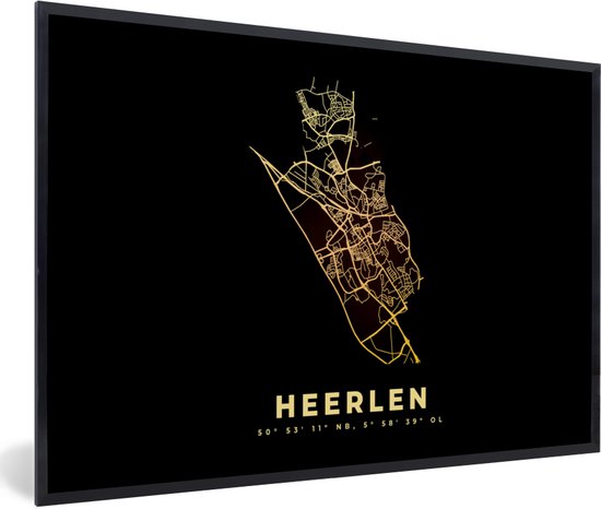 Fotolijst incl. Poster - Stadskaart - Kaart - Nederland - Heerlen - Plattegrond -... | bol