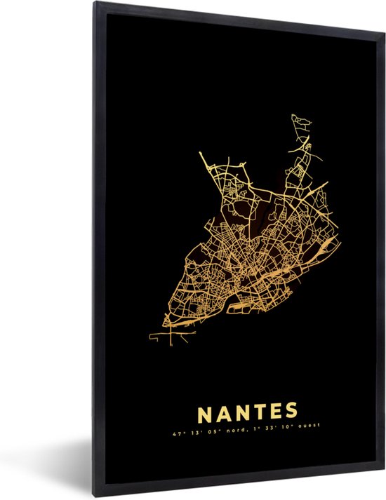 Fotolijst incl. Poster - Plattegrond – Kaart - Nantes – Stadskaart ...