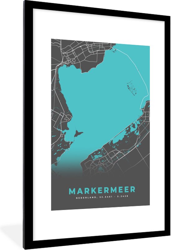 Fotolijst incl. Poster - Stadskaart - Markermeer - Kaart - Meer ...
