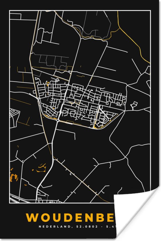 Poster Kaart - Woudenberg - Plattegrond - Goud - Stadskaart - 80x120 cm ...