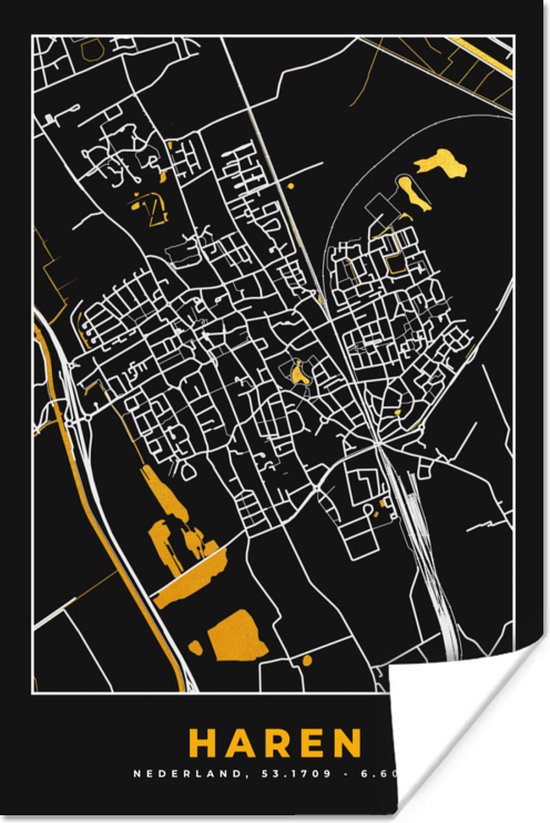 Poster Haren - Black and Gold - Stadskaart - Kaart - Plattegrond ...