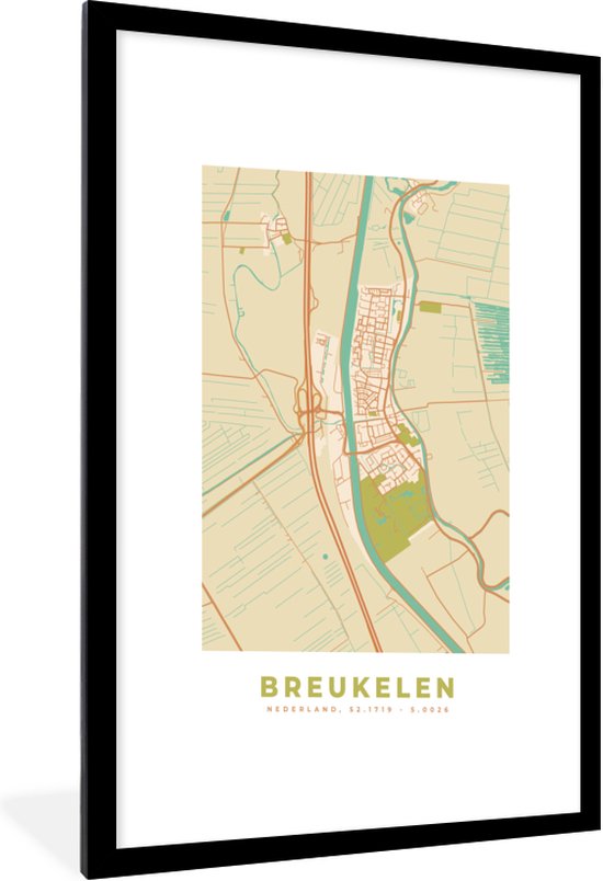 Fotolijst incl. Poster - Breukelen - Vintage - Stadskaart - Plattegrond ...