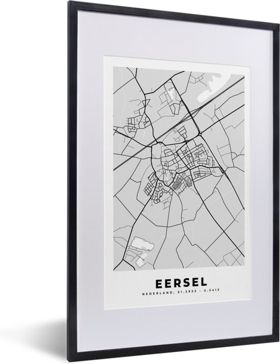 Fotolijst incl. Poster - Kaart - Nederland- Stadskaart - Eersel ...