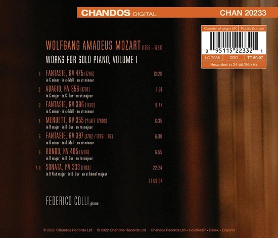 Federico Colli - Mozart Works For Solo Piano Vol. 1 (CD), Federico ...