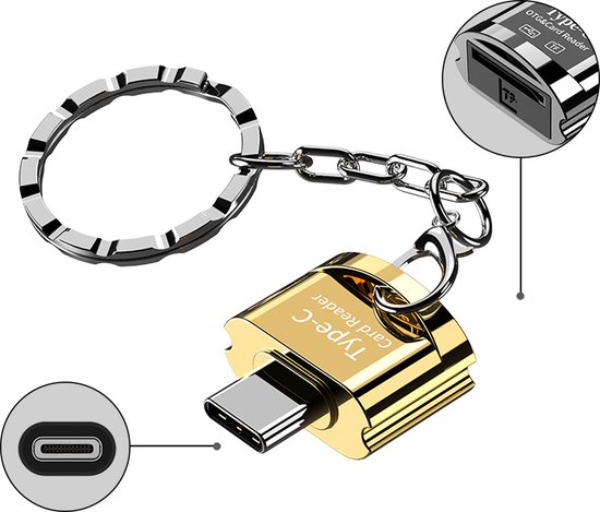 NÖRDIC CRD-005 OTG USB-C 3.1 Kaartlezer - Sleutelhanger - Tot 2TB - 5Gbps - Goud | bol.com