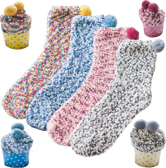Malinsi Fluffy Candy Sokken Dames - Lichte 4 Pack - Inclusief Cupcake ...