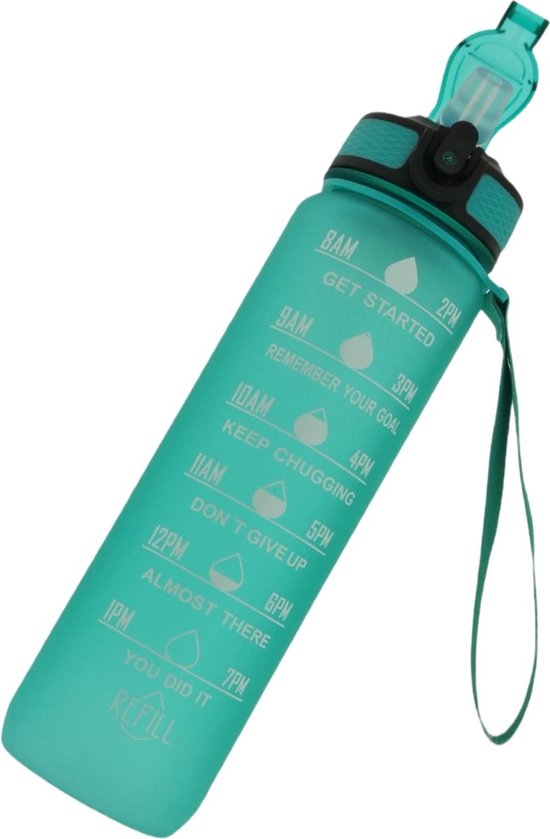 MT Deals - Waterfles met rietje - 1 Liter - 1L - Aqua - Groen - Water ...