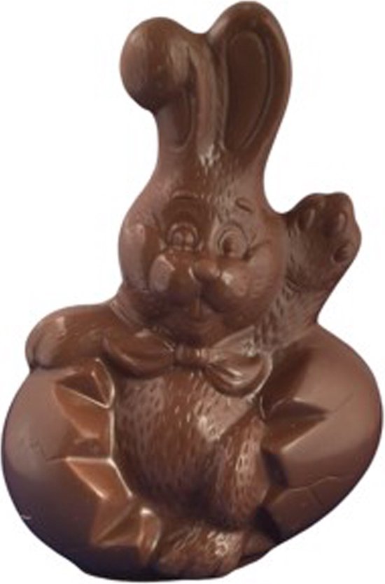 Pasen - Melkchocolade - Haas uit ei - Zijden lint met "Vrolijk Pasen ...