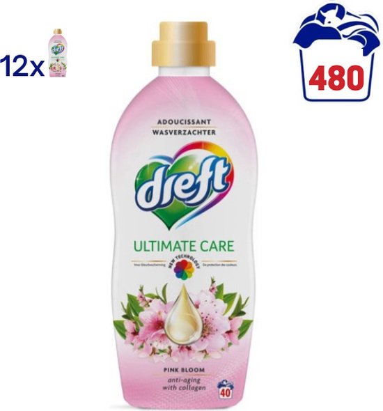 Dreft Wasverzachter Pink Bloom - 12 x 1 l (480 Wasbeurten) | bol