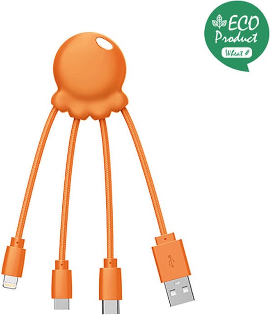 Xoopar, Octopus 3 in 1 USB A/micro USB en USB C en Lightning-kabel 0,1m ...
