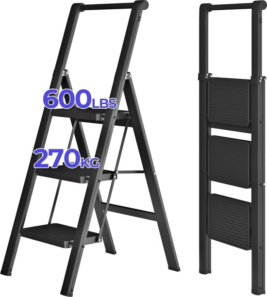 Kleine Ladder - Trap Ladder met 3 Treden - Inklapbaar met Leuning ...