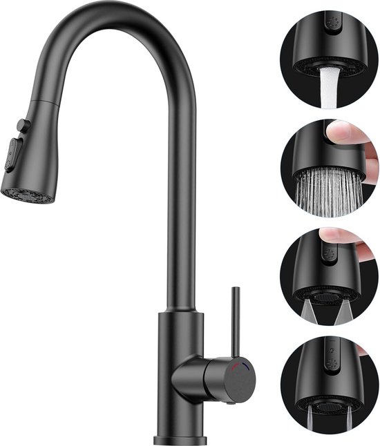 Waterkraan voor de keuken, uittrekbare keukenkraan, hogedruk keukenkraan, mengkraan... | bol