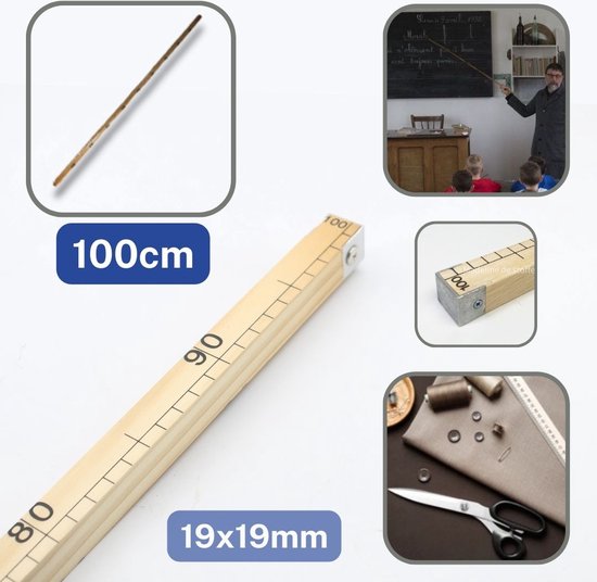 1 Meter HOUTEN DELUXE LINIAAL MET METALEN RANDEN (METRISCH STELSEL AAN ...