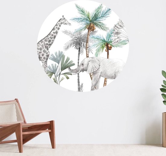 Muurcirkel zelfklevend behang - Wilde dieren schets - Wanddecoratie - 140cm... | bol