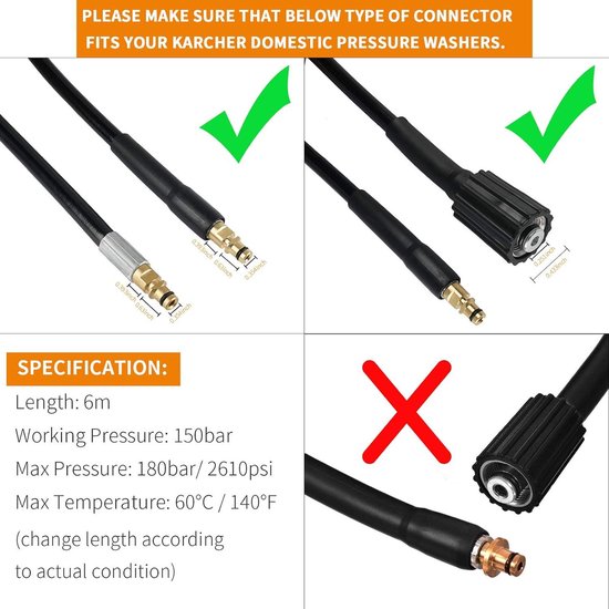 15M Vervanging Karcher Slang - Klik Bajonet naar M22 Vrouwelijk - Quick-Connect... | bol
