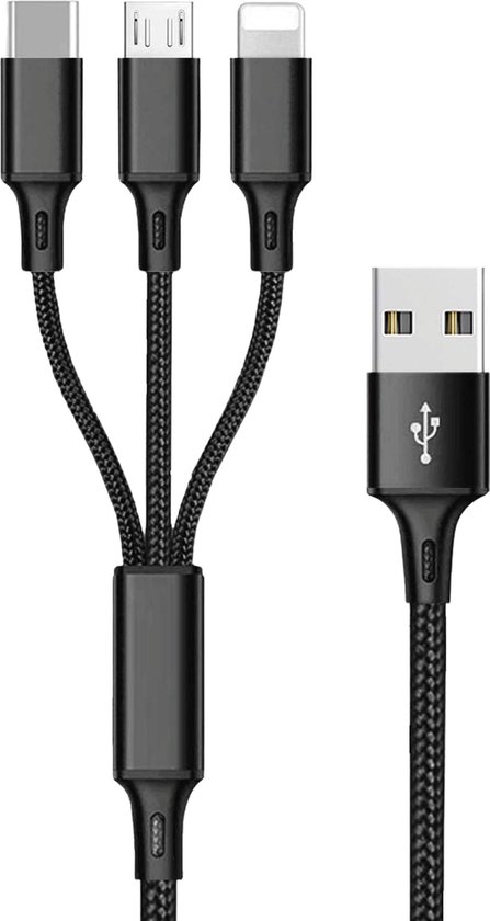 3-in-1 Oplaadkabel - Multi Oplader - Geschikt voor iPhone Kabel, USB ...