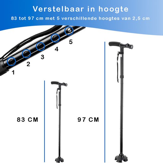EXOSKY® Wandelstok met LED Zaklamp - Verstelbaar en Opvouwbaar ...
