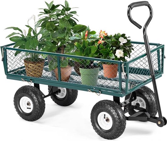 VORLOU - COSTWAY Bolderkar, tuinwagen, metaal, handwagen met afneembare ...