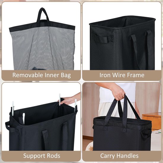 wasmanden 50L, opvouwbare wasmand met Oxford-stof en handgrepen, slanke ...