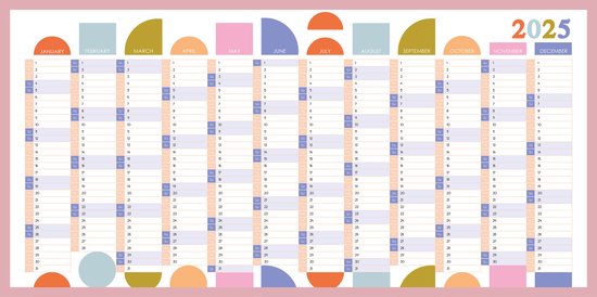 Jaarplanner 2025 - 118x60cm - Abstracte planner - Bouwtekeningpapier | bol