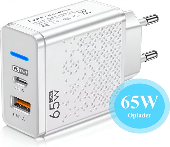 LuTech® 65w Snellader - Adapter USB-C & USB-A - Oplader Geschikt Voor o ...