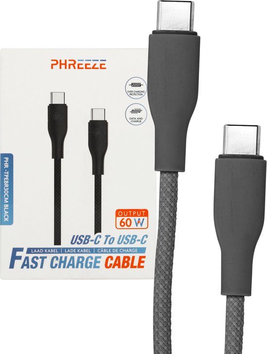 USB-C naar USB-C Kabel - 1 Meter - 60W Super Fast Charge - Ultra Sterk ...