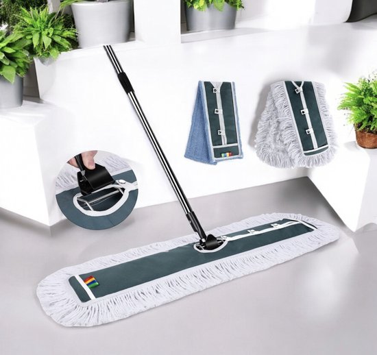 Flat Mop 105 cm Breed, Grote Dweilmop van Katoen en Microvezel, met ...