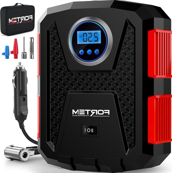 Draagbare Luchtcompressor Bandenpomp - Elektrische Fietspomp 12V Met LED Licht -... | bol