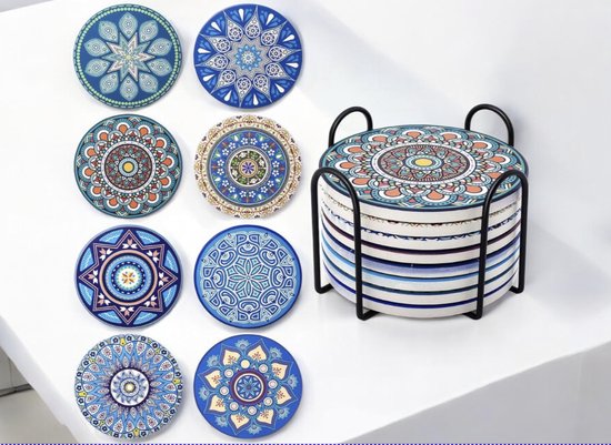 Onderzetters dranken-set van 8 absorberende curken keramische glazen ...