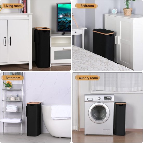 60 liter hoge wasmand met deksel - opvouwbare wasmand met afneembare binnenzak -... | bol