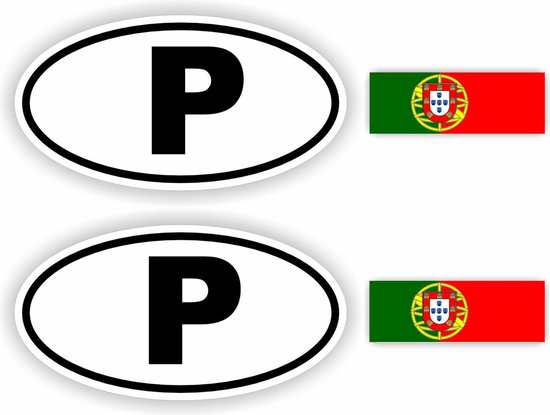 Jerma - P - Portugal - Vlag - Auto - Sticker - 2x ovaal 13x7 cm - 2st ...