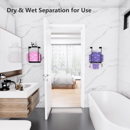 Handdoekrek muur, handdoekenrek badkamer met nat/droog scheiding ...