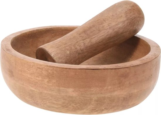 Vijzel en mortel mangohout 15cm | bol