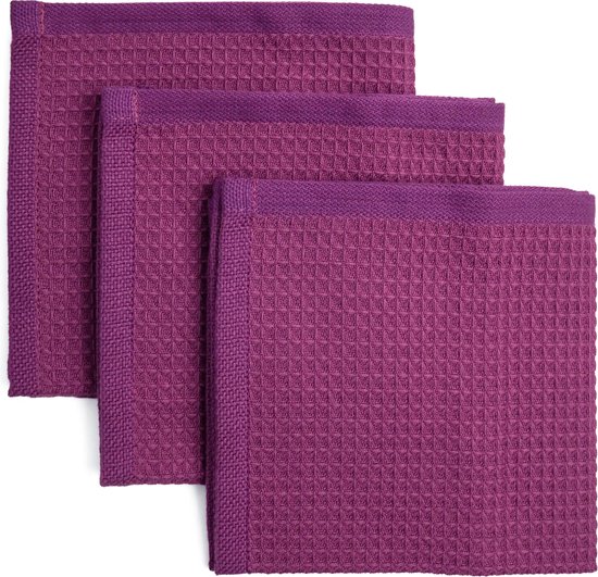 Vaatdoekjes - 3 stuks - Vivid - Paars - 30 x 30 cm - Biologisch Katoen ...