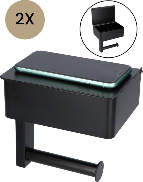 Gatot Goodies 2 Stuks WC Rolhouder met Plankje en Opbergvak - Zwart ...