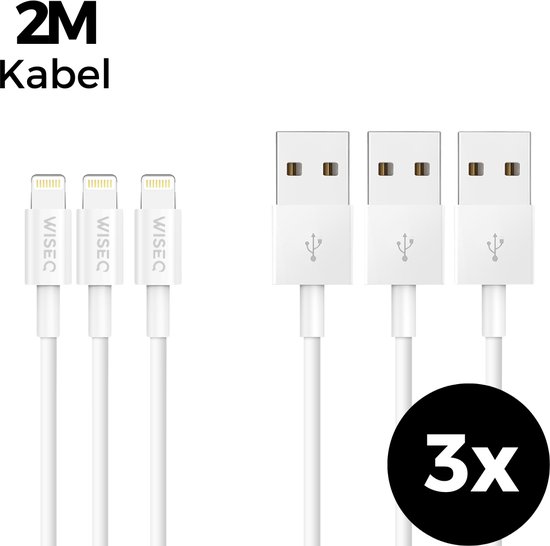 WISEQ 3 iPhone Lightning Kabels - 2 Meter - Set van 3 - USB naar Lightning... | bol