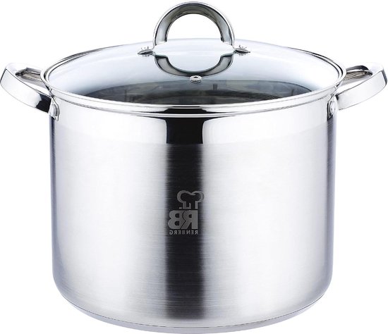 Pot stainless steel glass lid 28x21.5 cm 12l suitable for induction ...