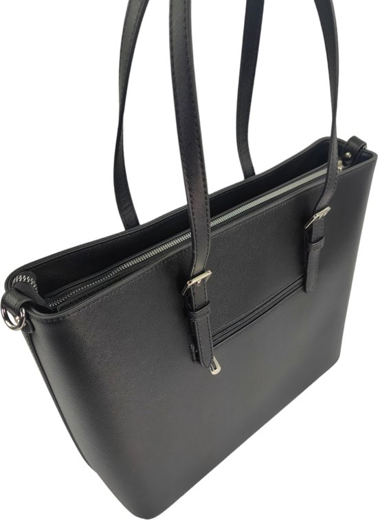 Qischa® - Grote schoudertas/Tas Dames - Saffiano - Deluxe silver ...