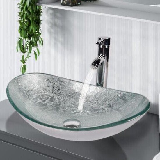 Glazen waskom opbouw met kraan - Ovaal - Voor badkamer - 53x35x14cm | bol